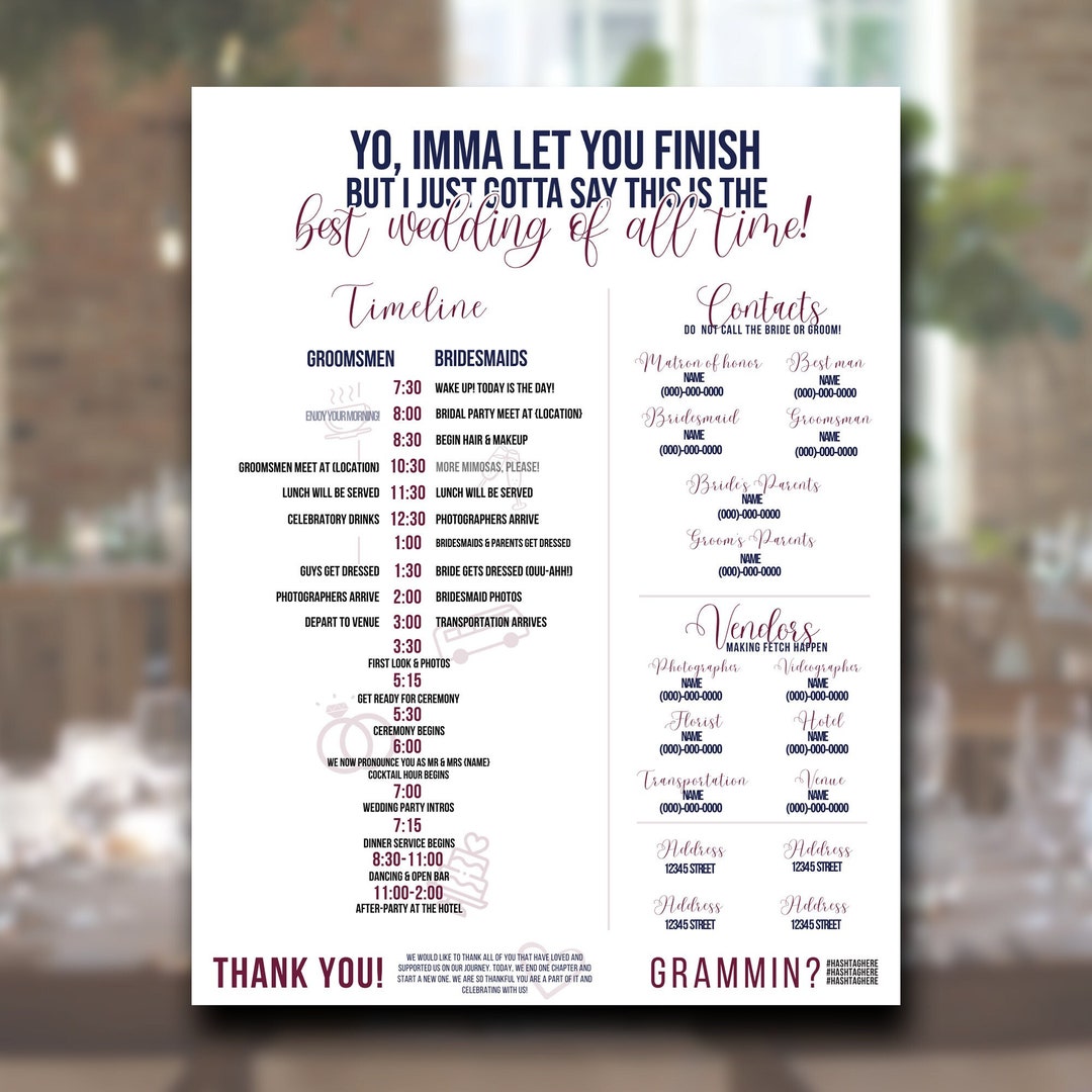 Wedding Agenda Template for Wedding Day Timeline Printable Ceremony ...