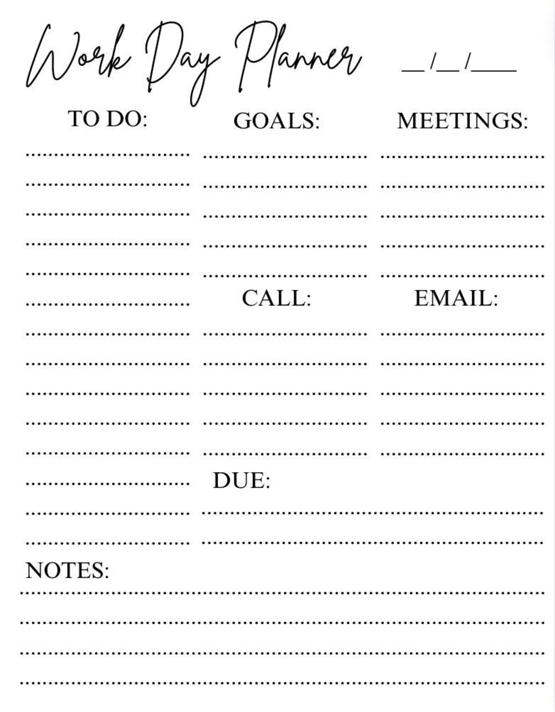 Work Day Planner Digital Download, Printable Planner, 8.5x11 - Etsy