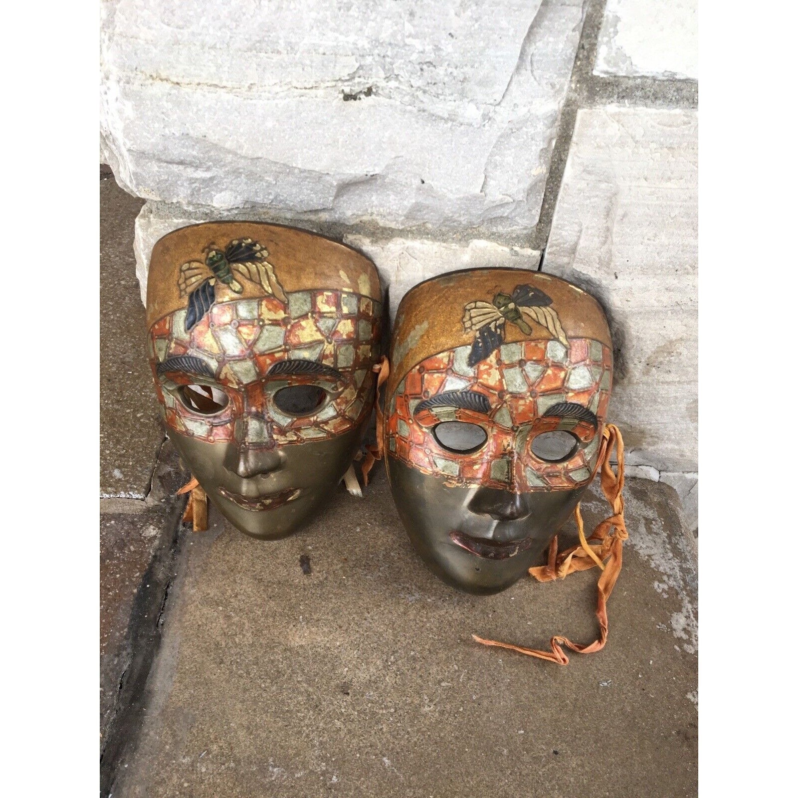 2 Vintage Solid Bronze Enameled Decorative Hand Made Drama Masks 6 - Etsy