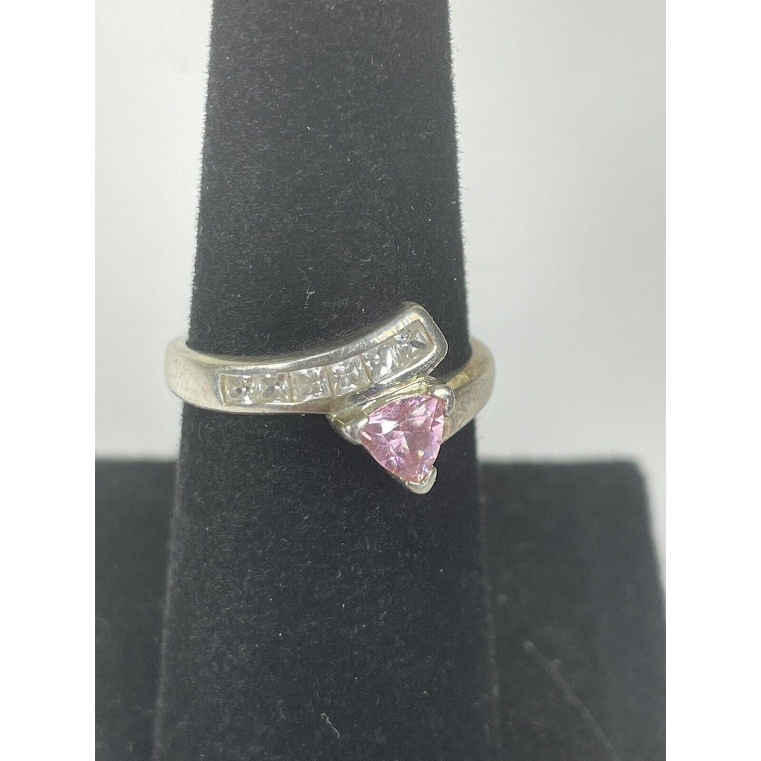 Vintage Lovely Estate Novelty PINK ICE Heart Stone 925 Sterling Silver ...