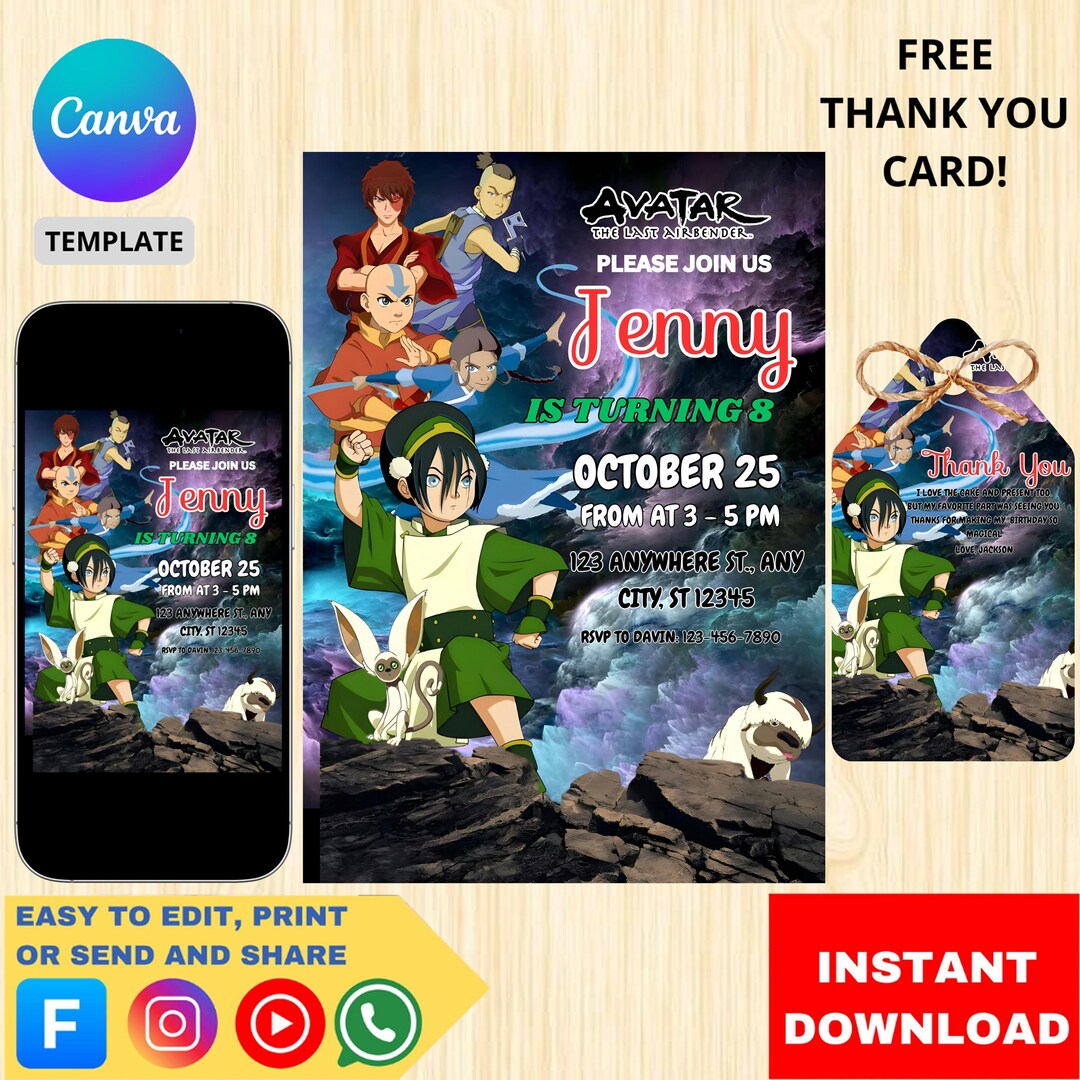 Fullteam Avatar Aang Birthday Invitation, Avatar Birthday Invitation ...
