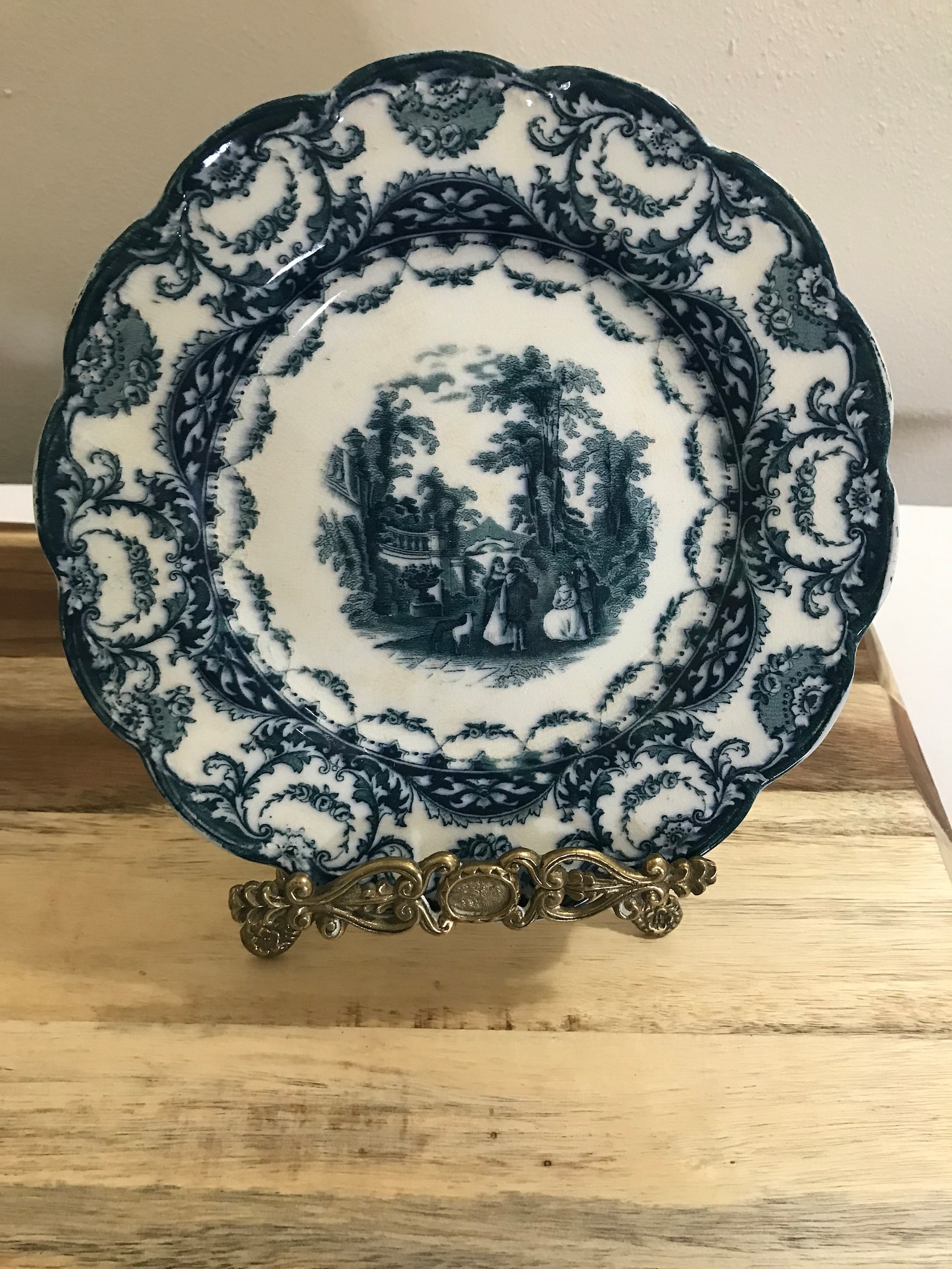 Antique Flow Blue Plate English Valencia - Etsy