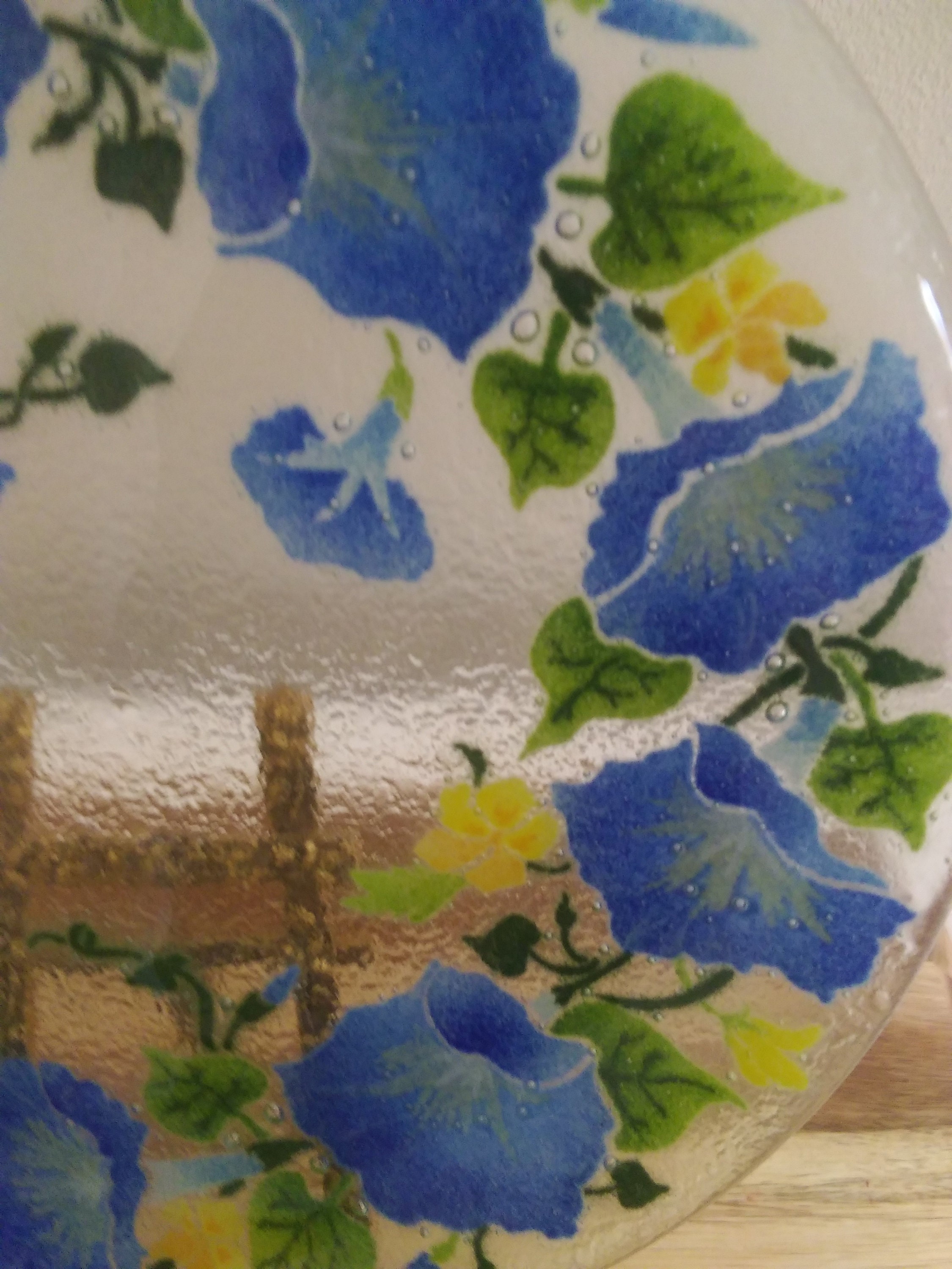 Fused Glass Signed A C Ross Morning Glory