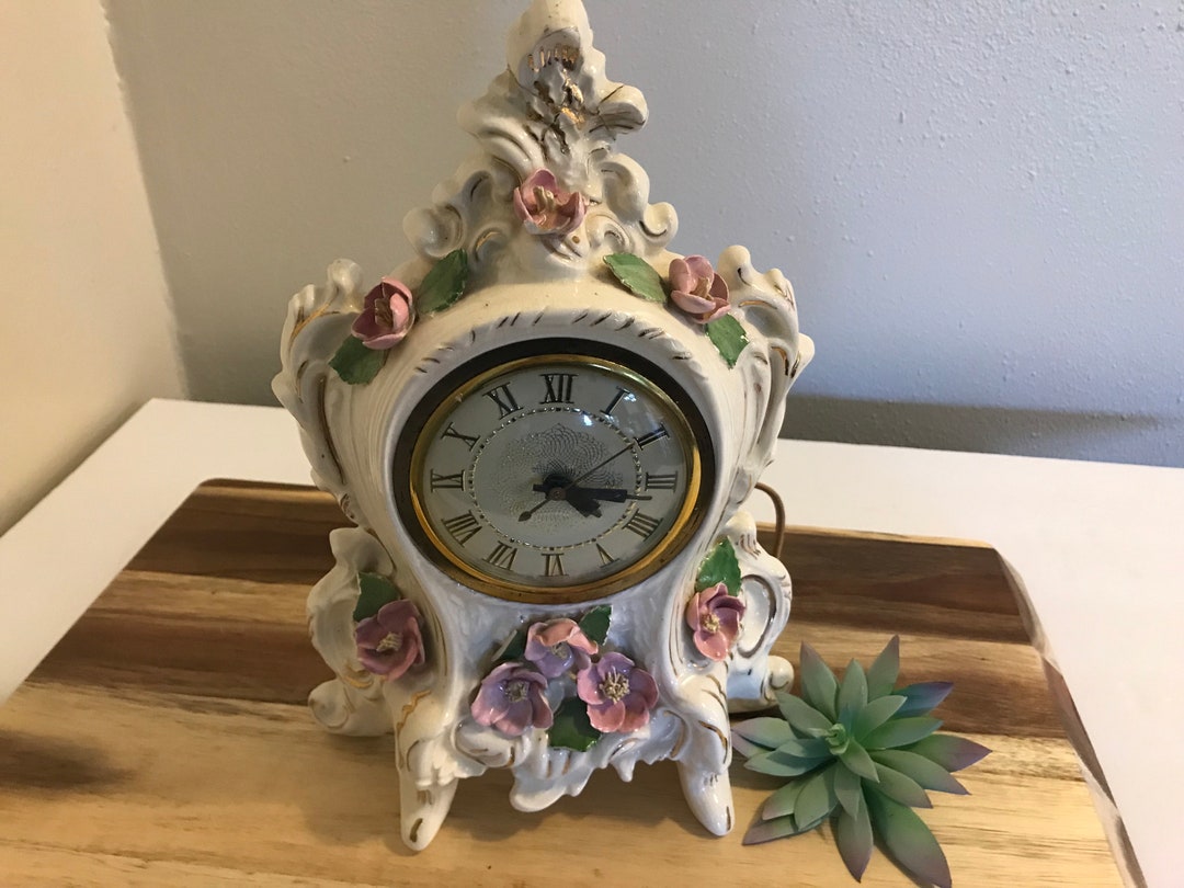Antique Floral Desk Clock - Etsy