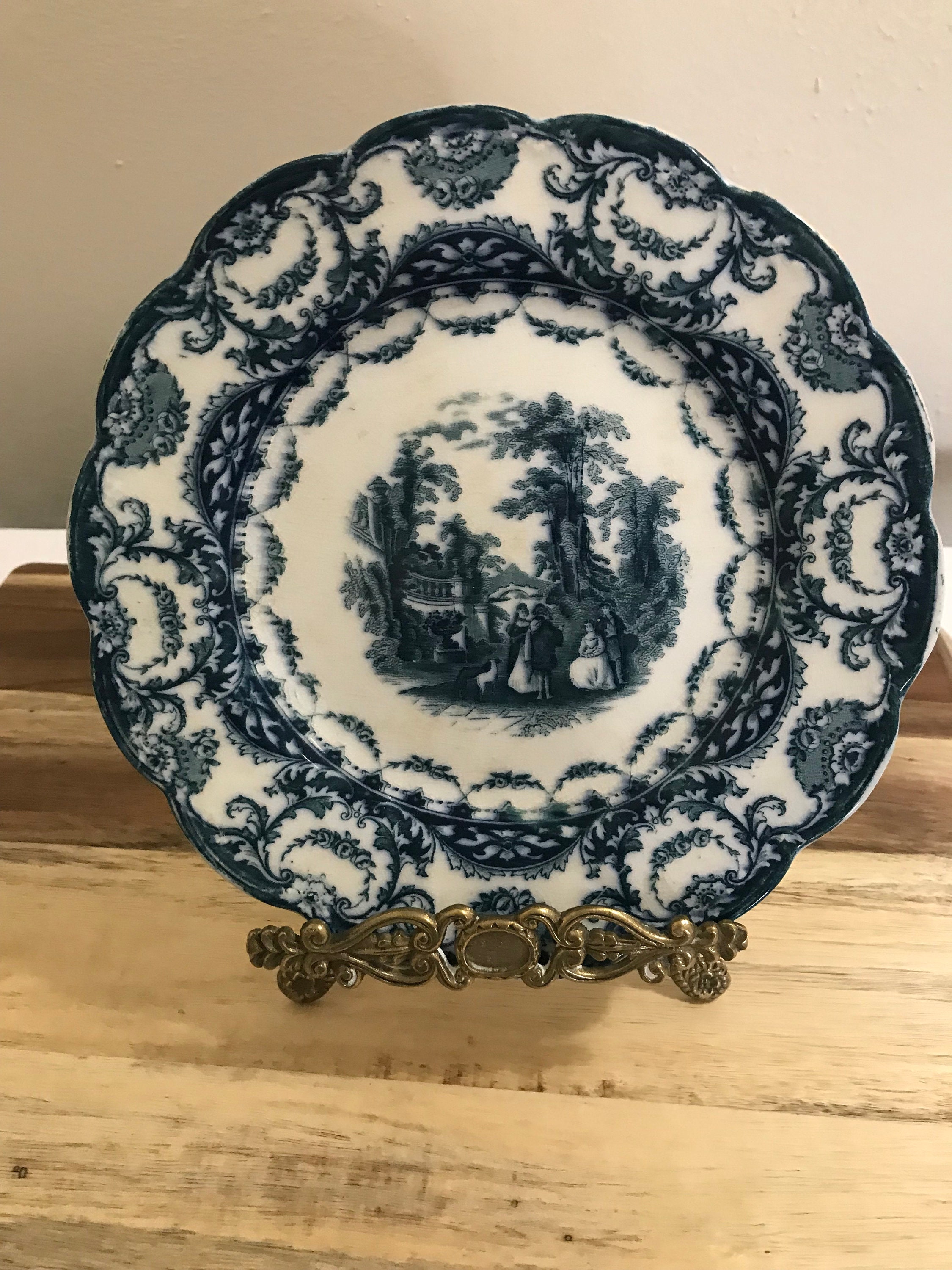 Antique Flow Blue Plate English Valencia - Etsy