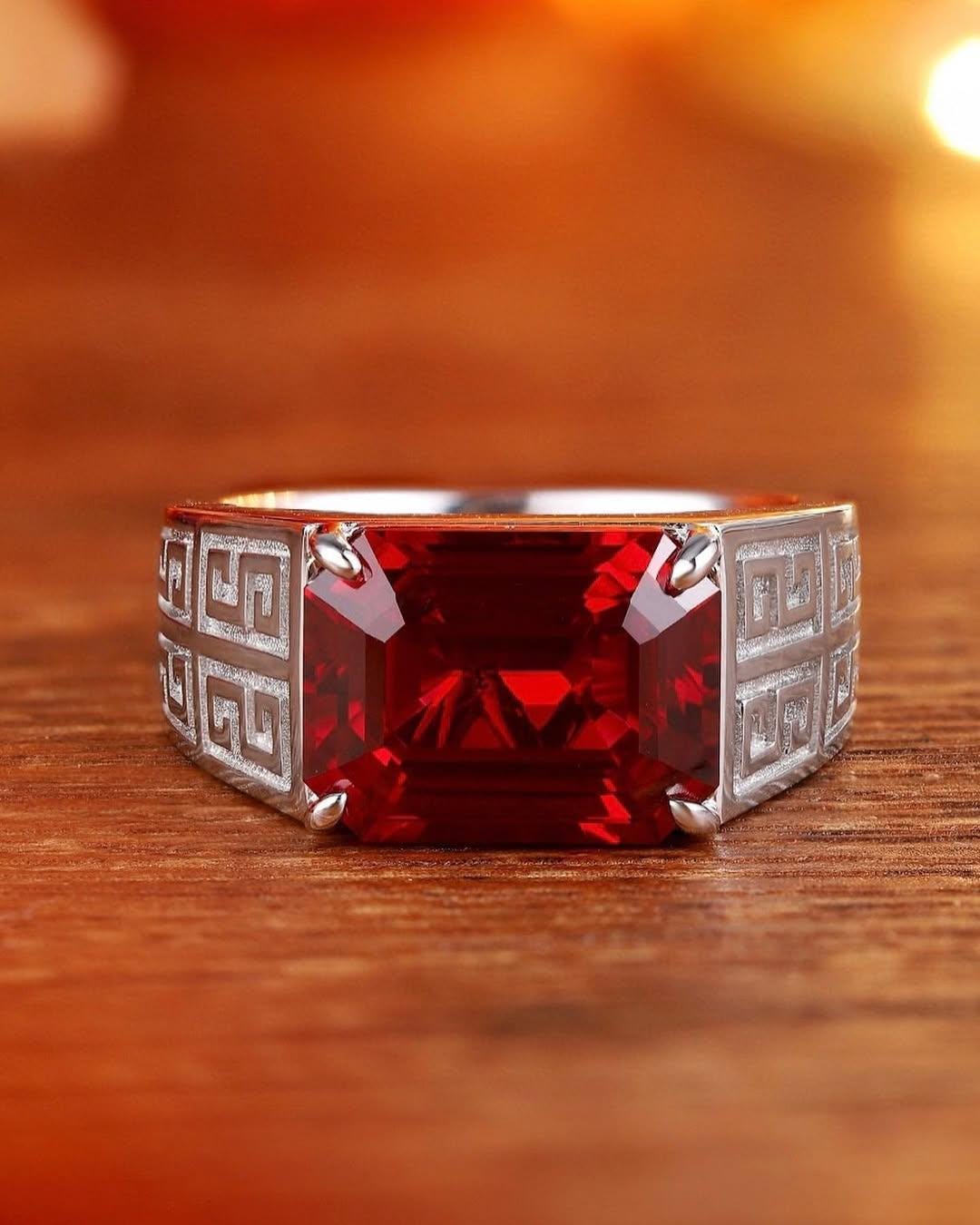 Vintage Style Ruby Ring for Men, 925 Sterling Silver - Etsy