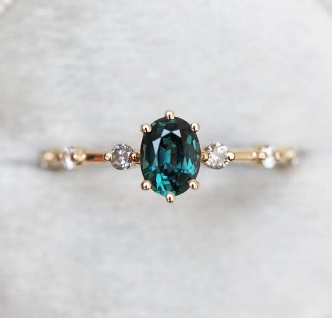 Teal Sapphire Ring Genuine Teal Sapphire Engagment Ring 925 Sterling ...