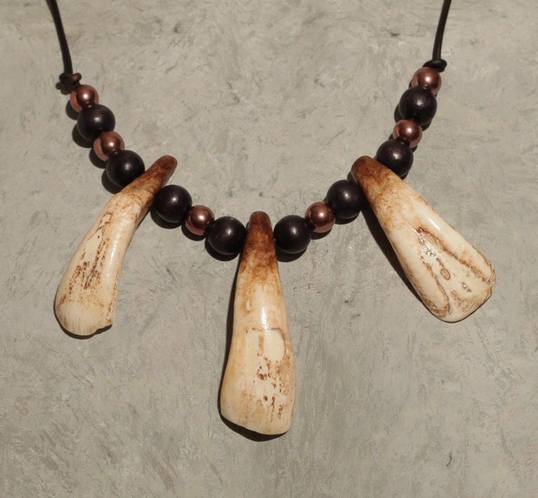 Aged Bison Teeth, Wood and Hematite Bead Necklace - Etsy
