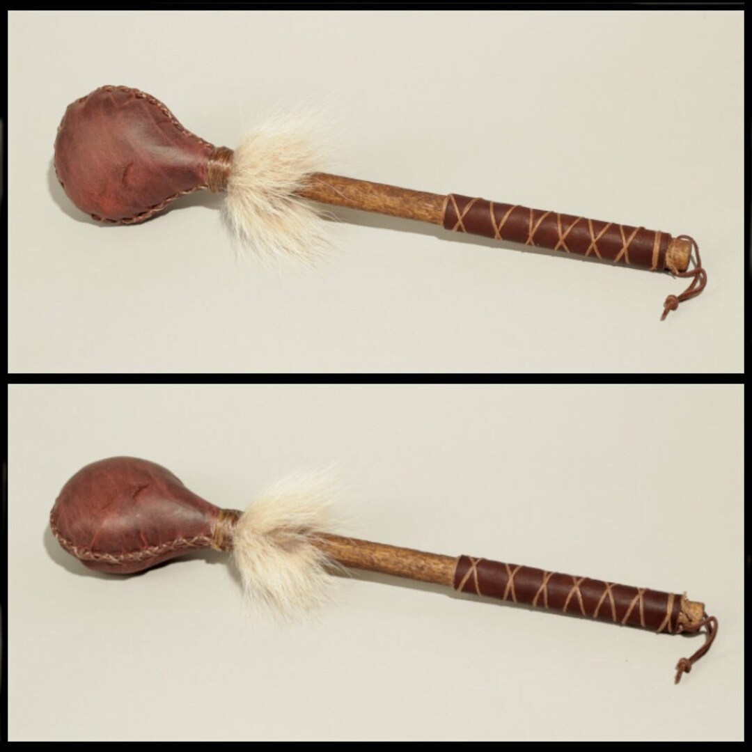 17” Large Light Brown Dyed Horse Hide "teardrop" Rattle, Poplar Handle ...