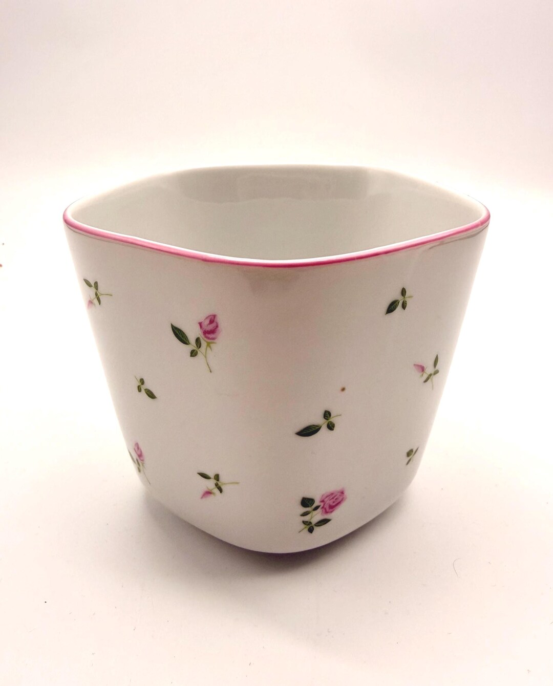 Vintage St Michael Porcelain Vanity Jar Pentagonal Pink Floral Trinket ...