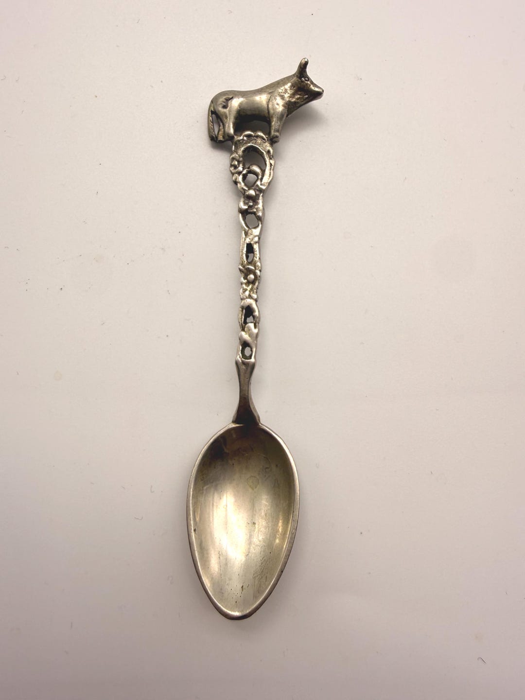Vintage Cow Finial Souvenir Spoon – Silver Plated – Decorative Openwork ...