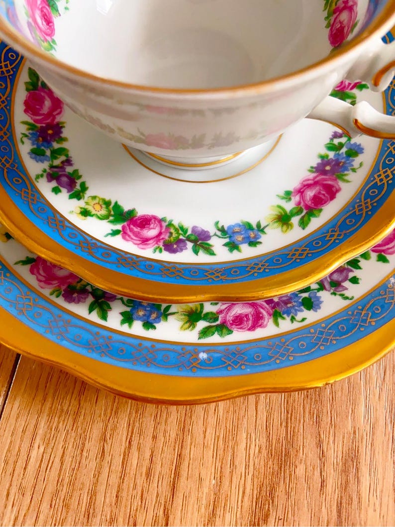 Preserved Gorgeous Rare Vintage Wawel Poland Blue Band Roses Scrolls ...