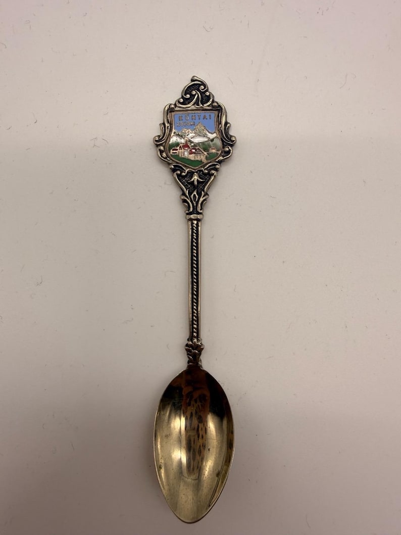 Vintage Austrian Souvenir Spoon Kühtai 2050m Enamel Alpaca Silver Spoon ...