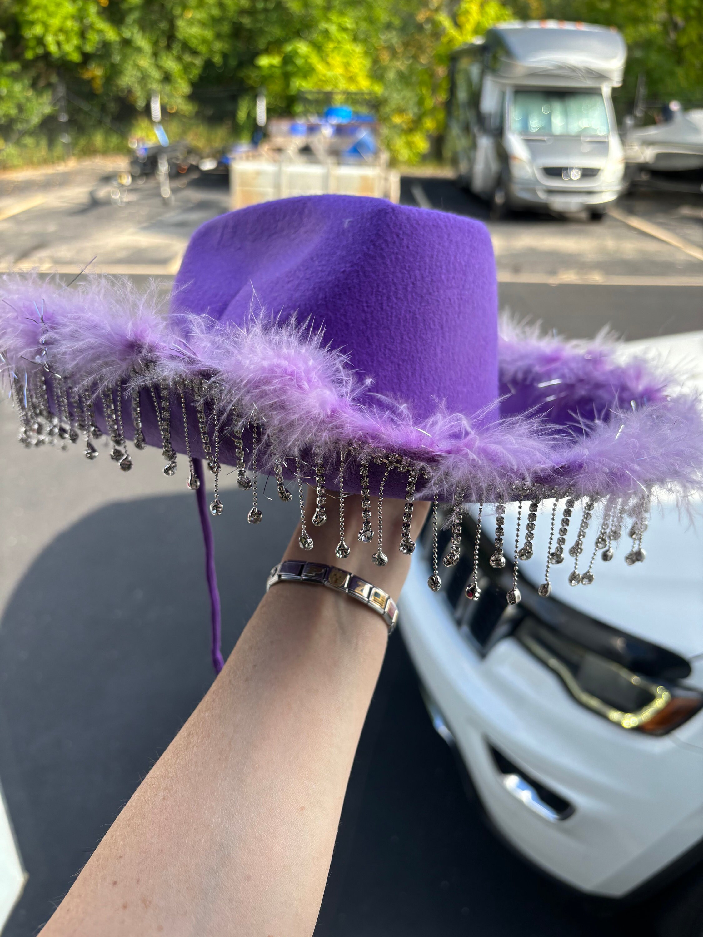 Purple Cowboy Hat W/ Feathers and Rhinestone Fringe - Etsy