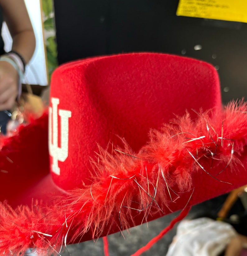 IU Red Cowboy Hat With Feathers - Etsy