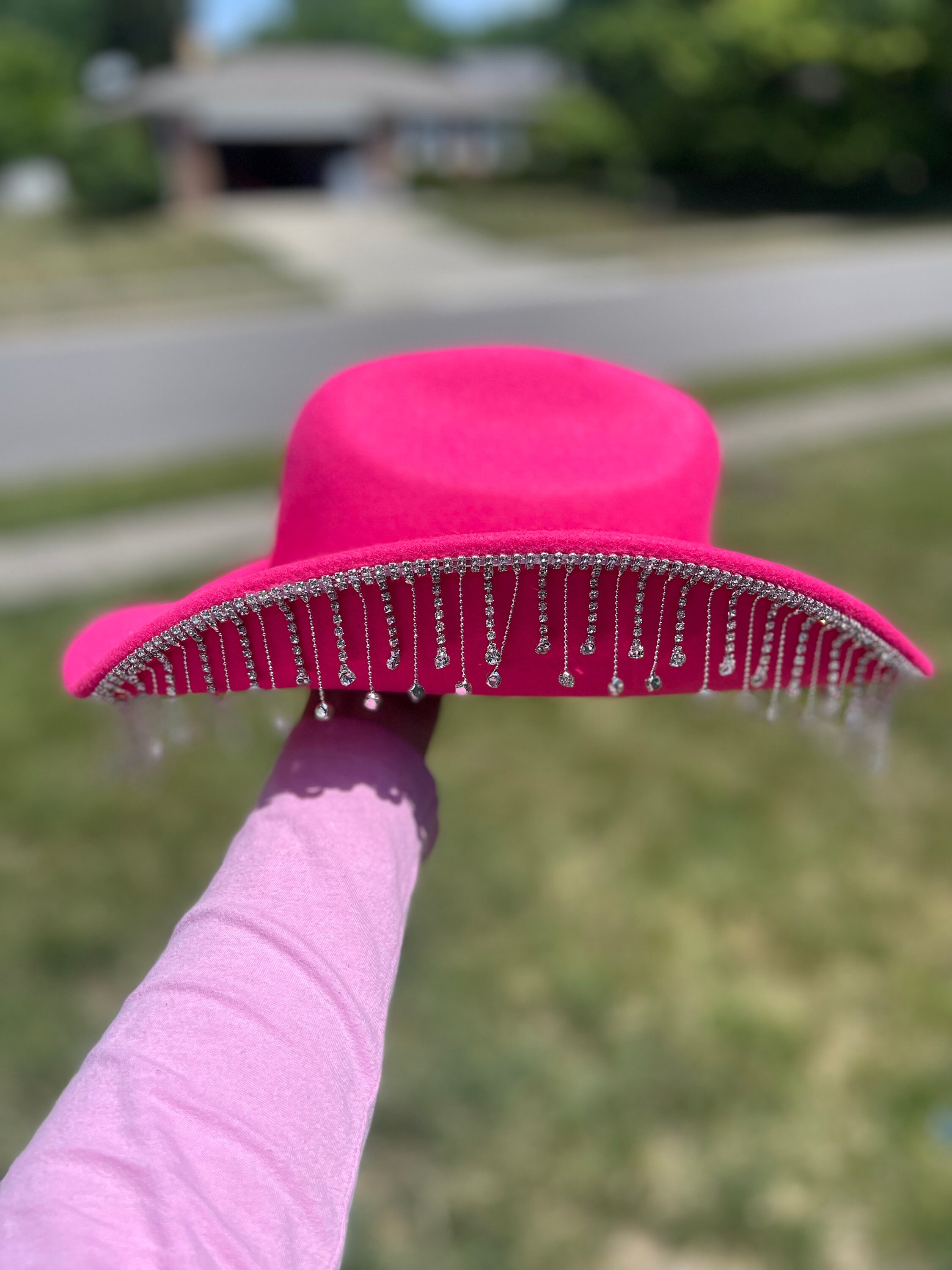 Hot Pink Cowboy Hat With Silver Rhinestone Fringe - Etsy