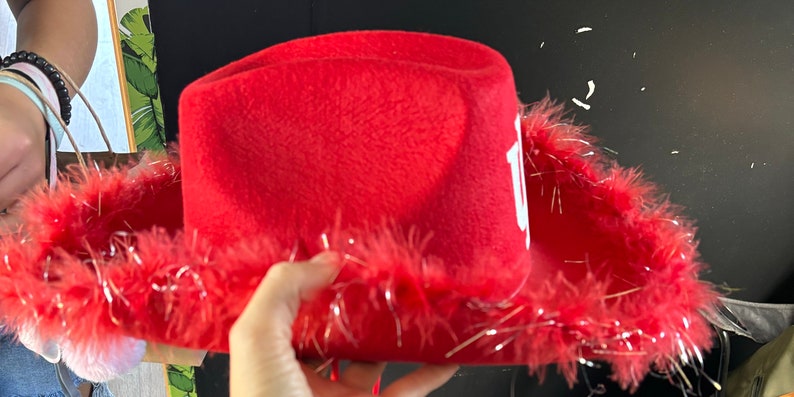 IU Red Cowboy Hat With Feathers - Etsy