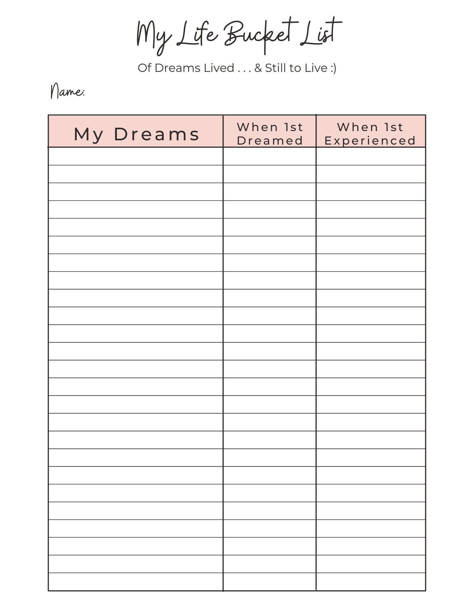 My Life Bucket List Printable PDF, Printable Bucket List, Minimalist ...