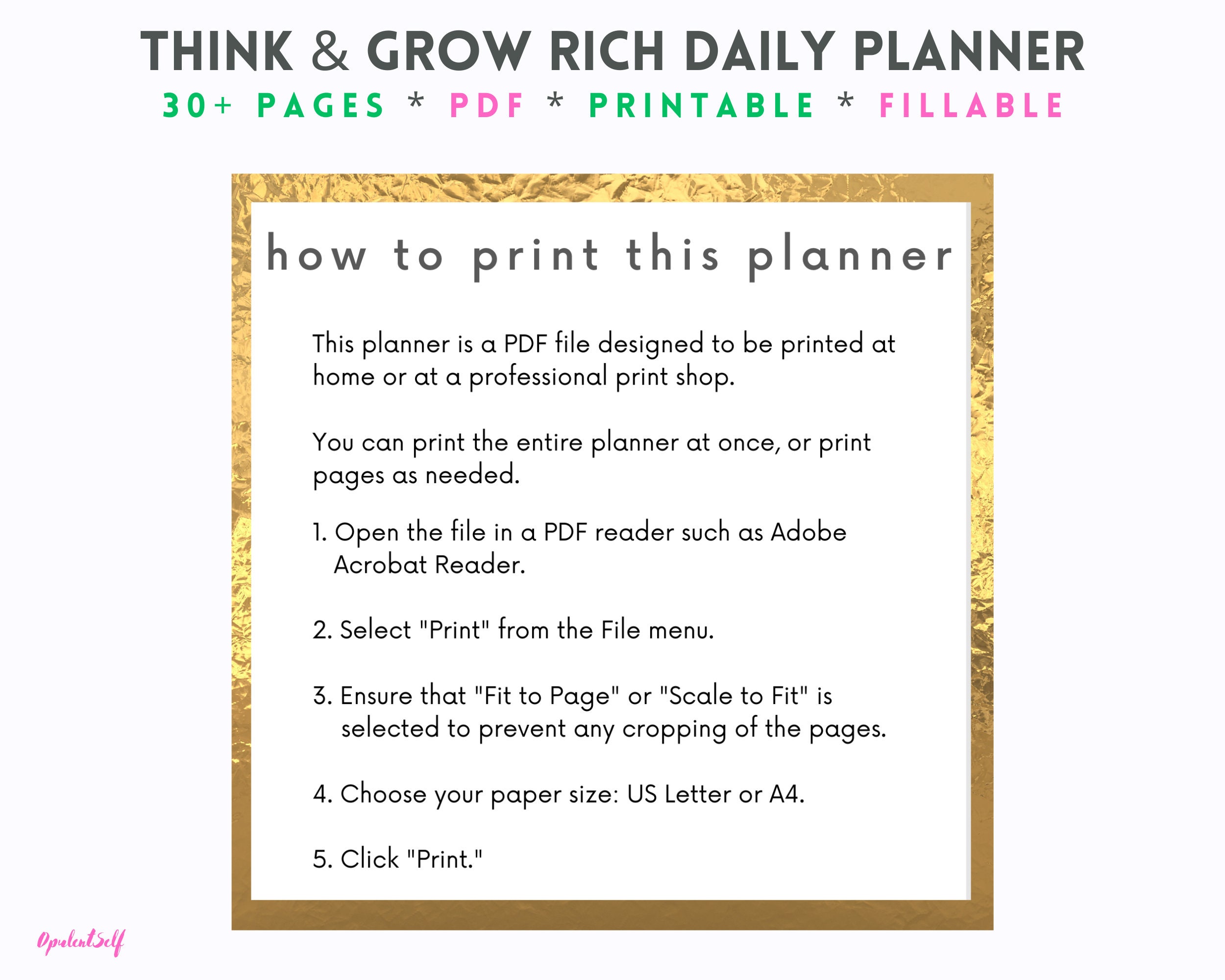 Think and Grow Rich Planner Printable | Fillable PDF | Think and Grow ...