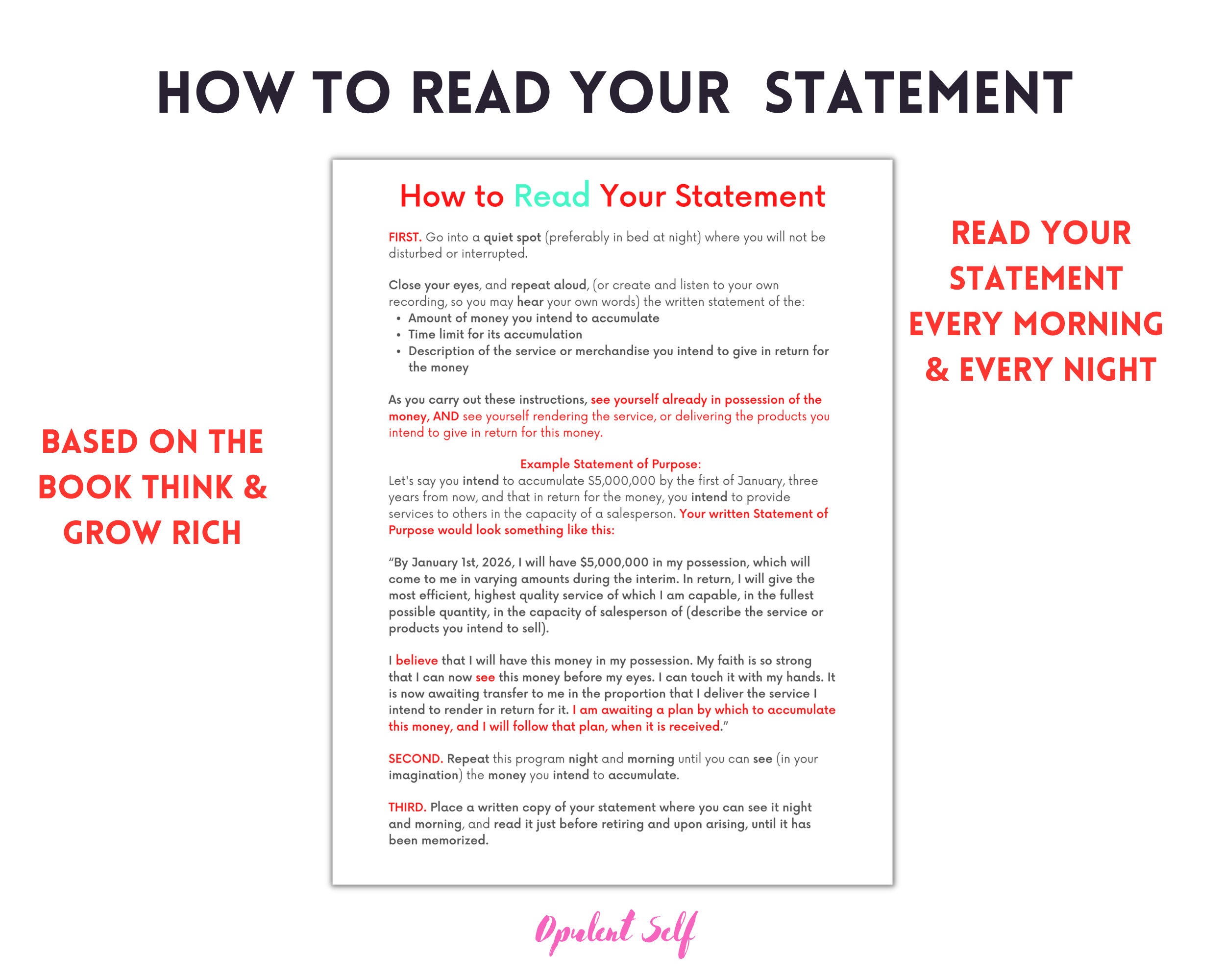 Think & Grow Rich: 6 Steps | Create Your Statement of Purpose | PDF Printable Worksheets ...