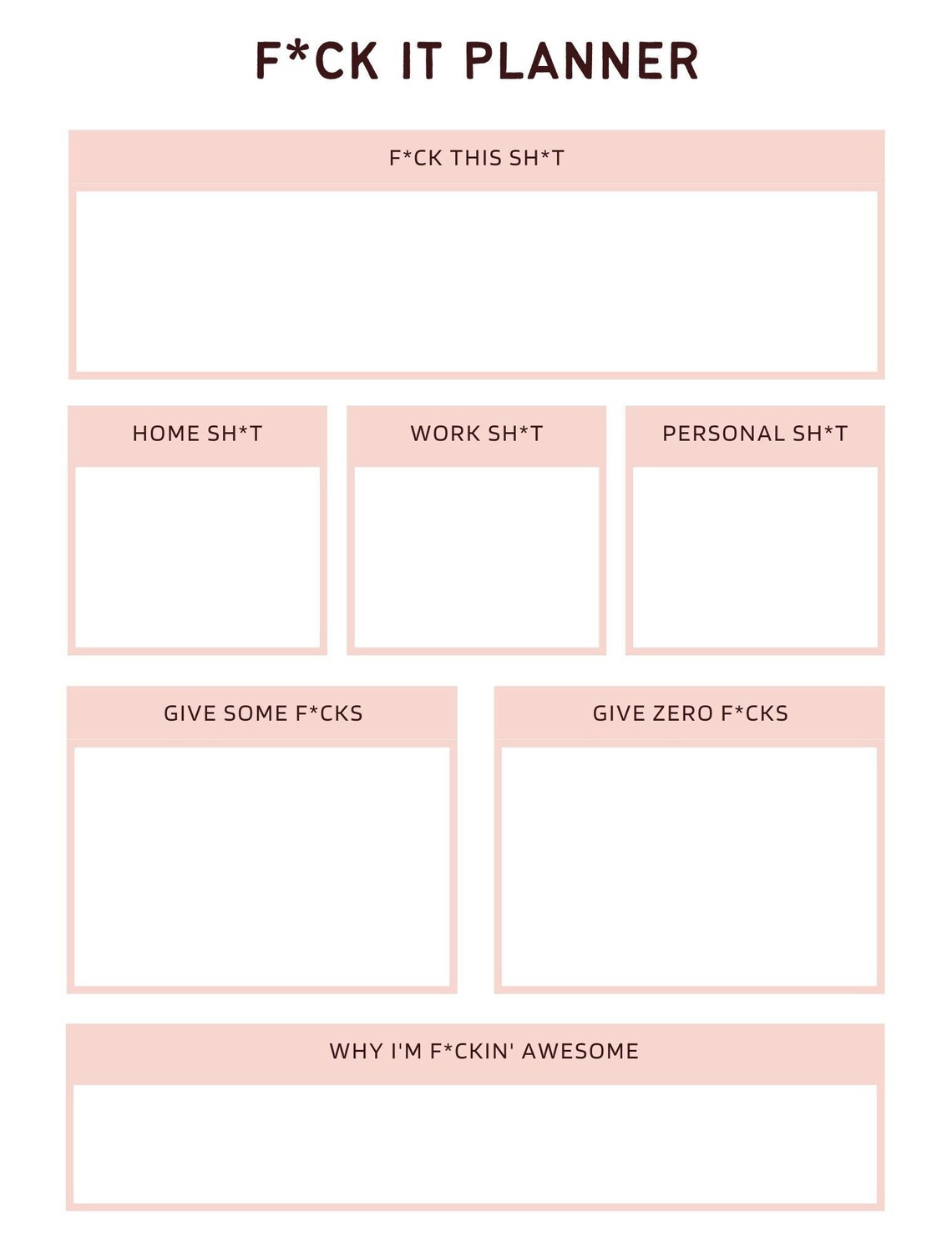 Fuck It Planner, Fillable Printable Planner, Standard PDF, One-page ...