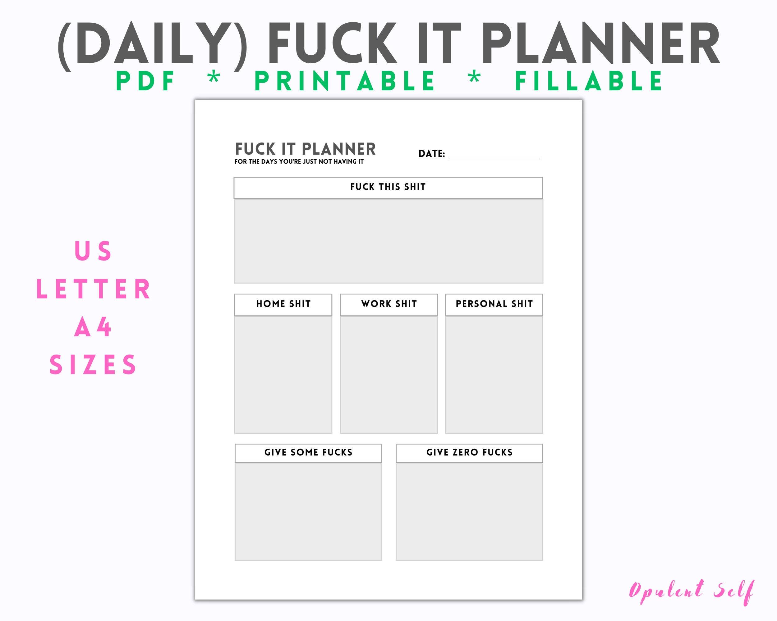 Fuck It Daily Planner, Fillable Planner, Printable PDF, One-page ...