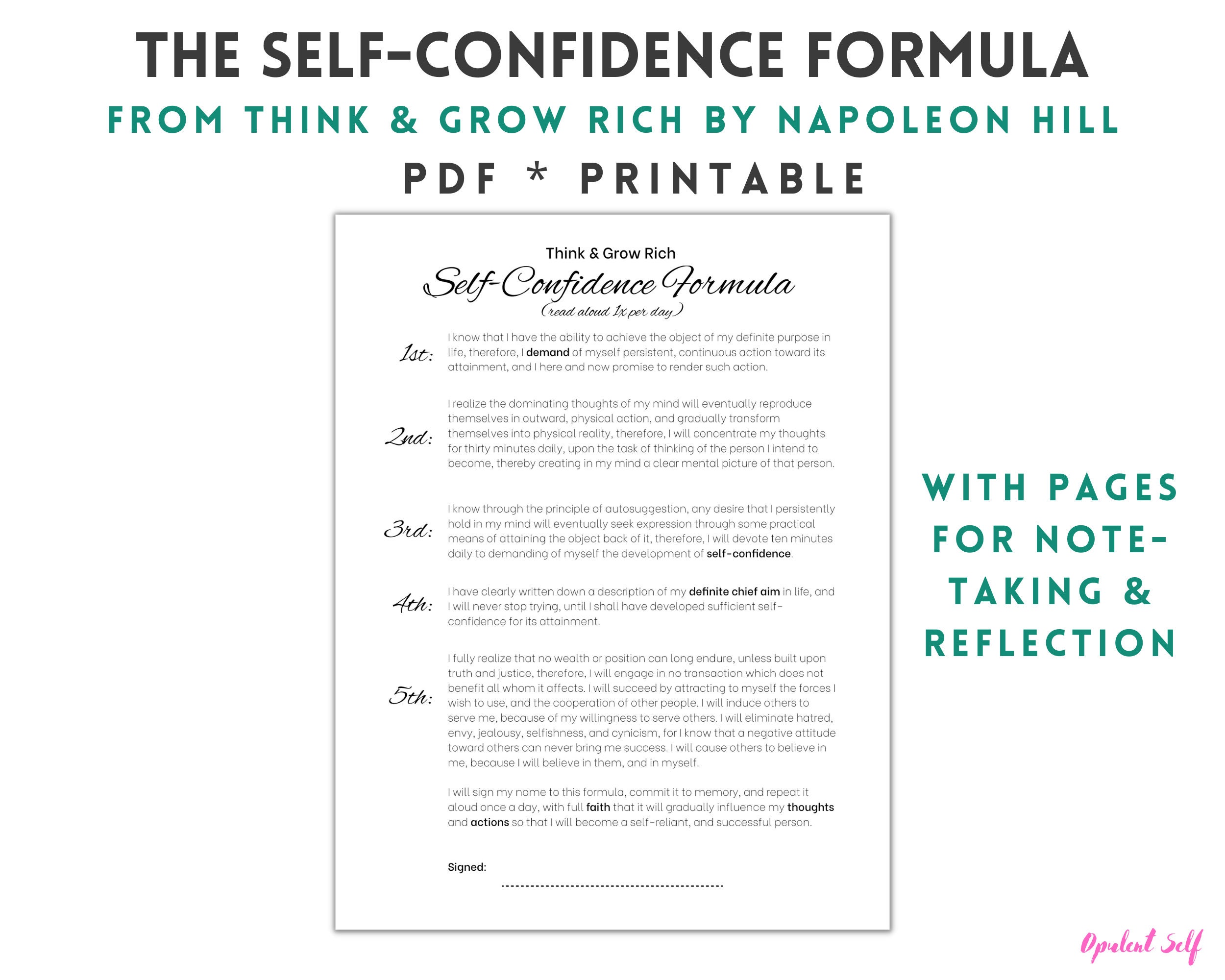 Self-confidence Formula From Think and Grow Rich by Napoleon Hill ...