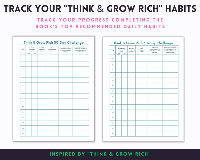 Think and Grow Rich 30-day Challenge | Worksheets | Autosuggestion ...