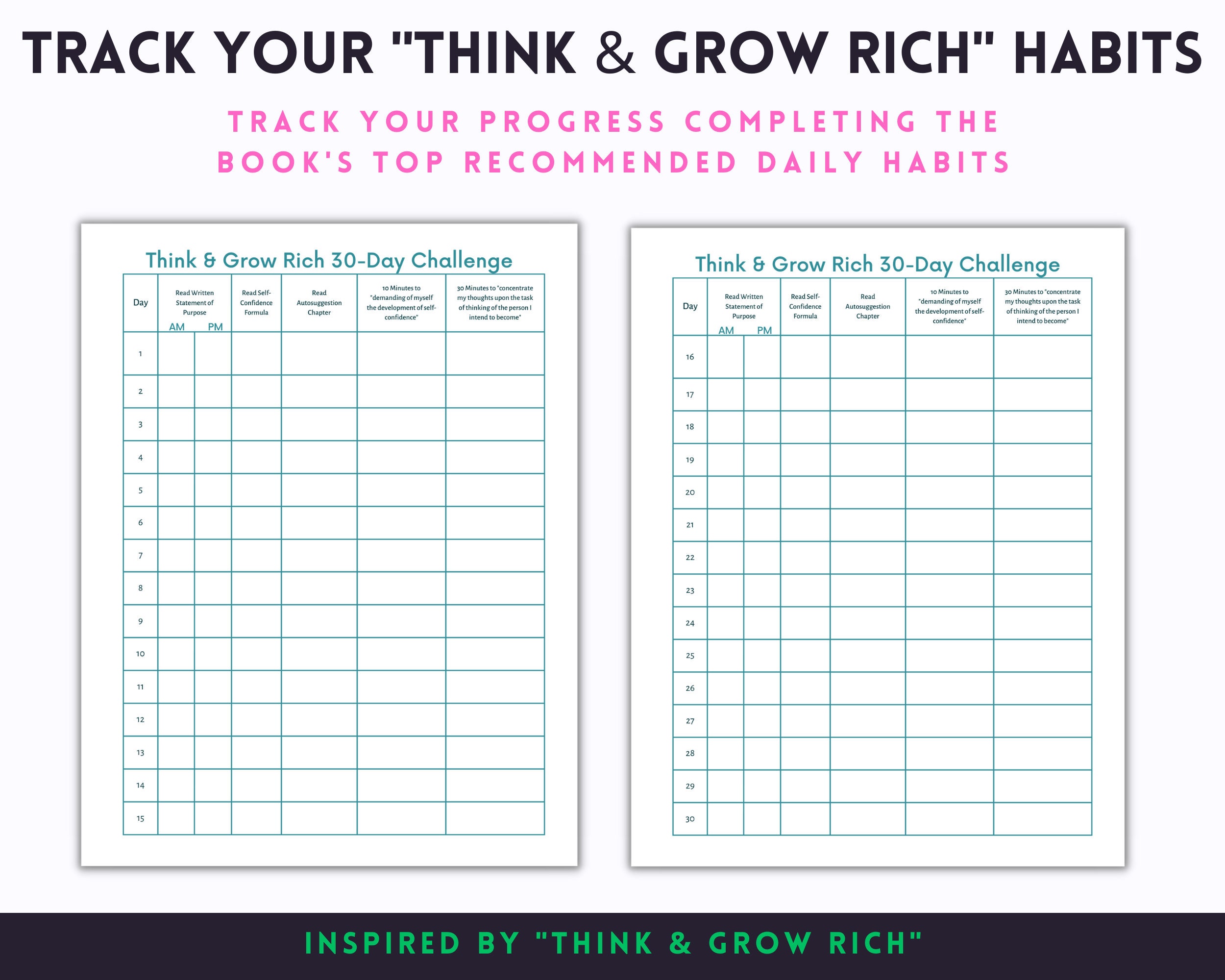 Think and Grow Rich 30-day Challenge | Worksheets | Autosuggestion ...