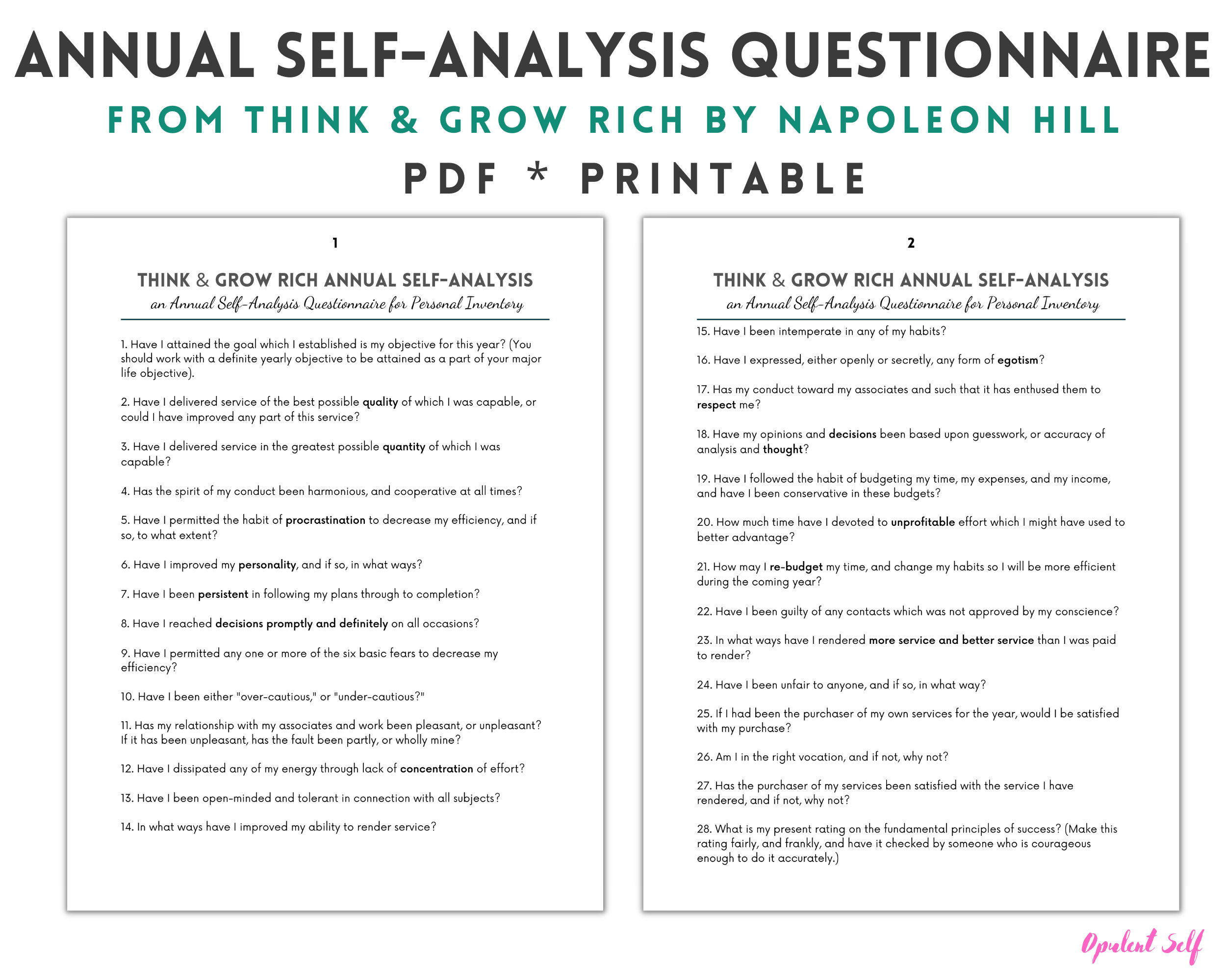 Think and Grow Rich Self-analysis Questionnaire - Annual Review Journal ...