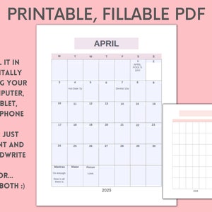 Customizable Monthly Calendar Grid - Fillable and Printable PDF ...