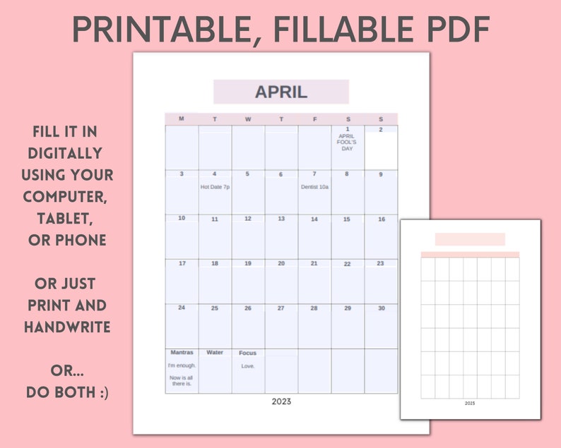 Customizable Monthly Calendar Grid - Fillable and Printable PDF ...