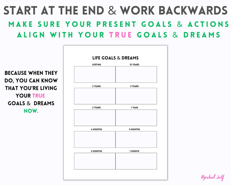 Lifetime Goal Planner Insert | Work Backwards | Dream Planning | Goal ...