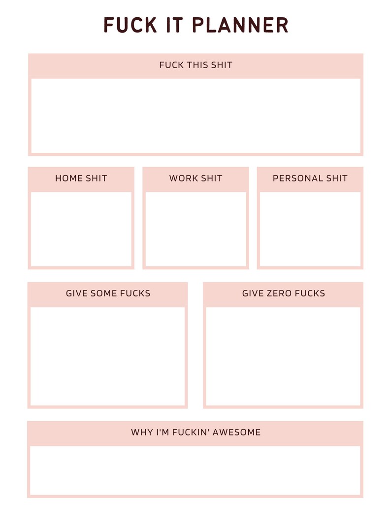 Fuck It Planner, Fillable Printable Planner, Standard PDF, One-page ...