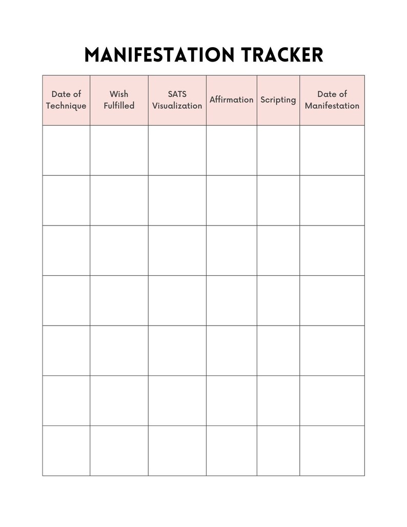 Fillable Manifestation Worksheet | Track Your Manifestations| Daily ...