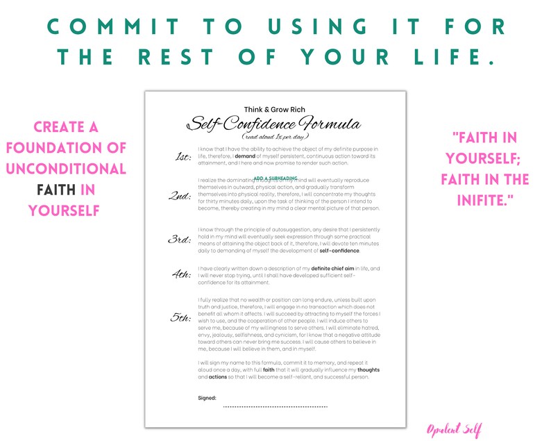 Self-confidence Formula From Think and Grow Rich by Napoleon Hill ...