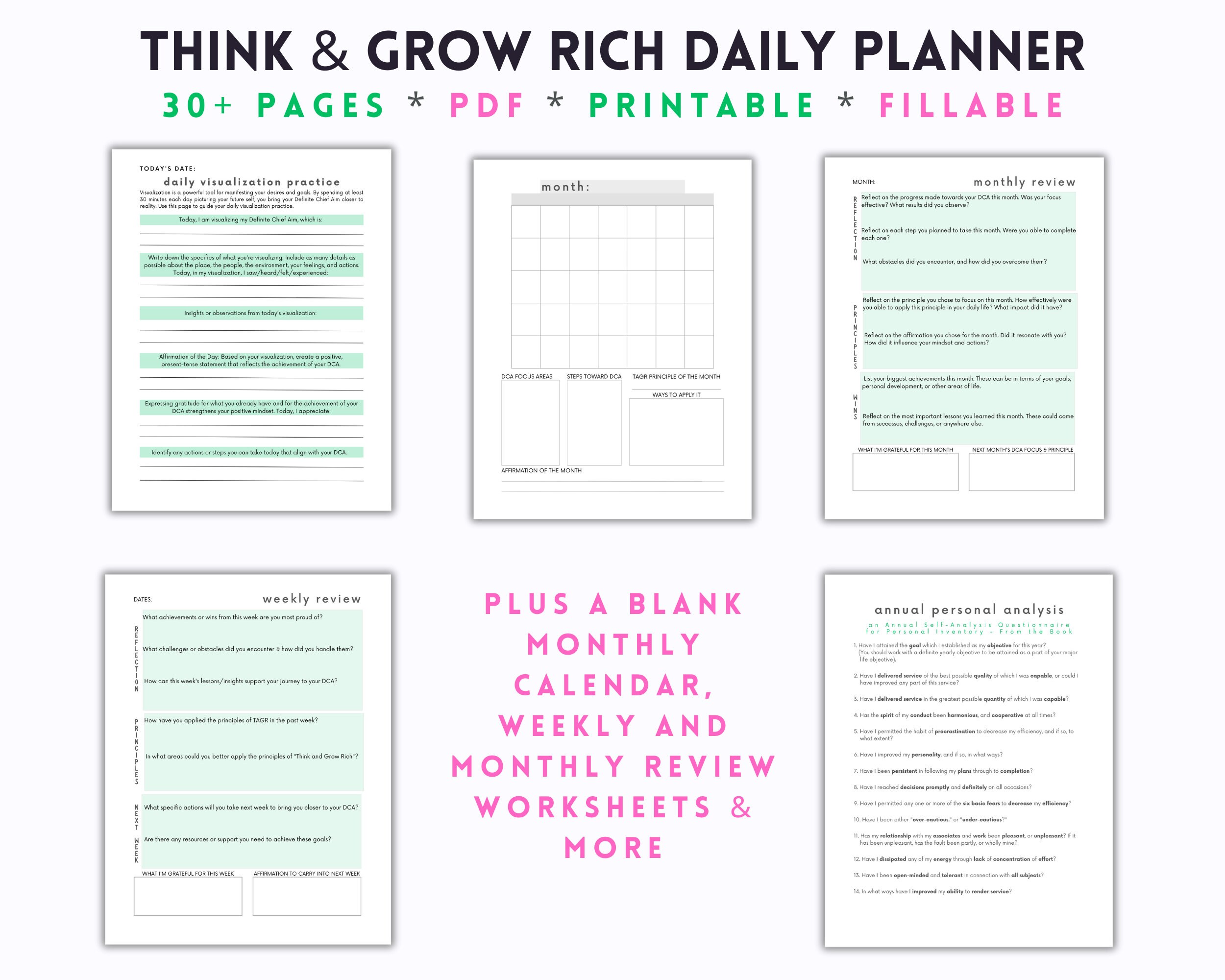 Think and Grow Rich Bundle | Printable Fillable PDF | Think and Grow ...