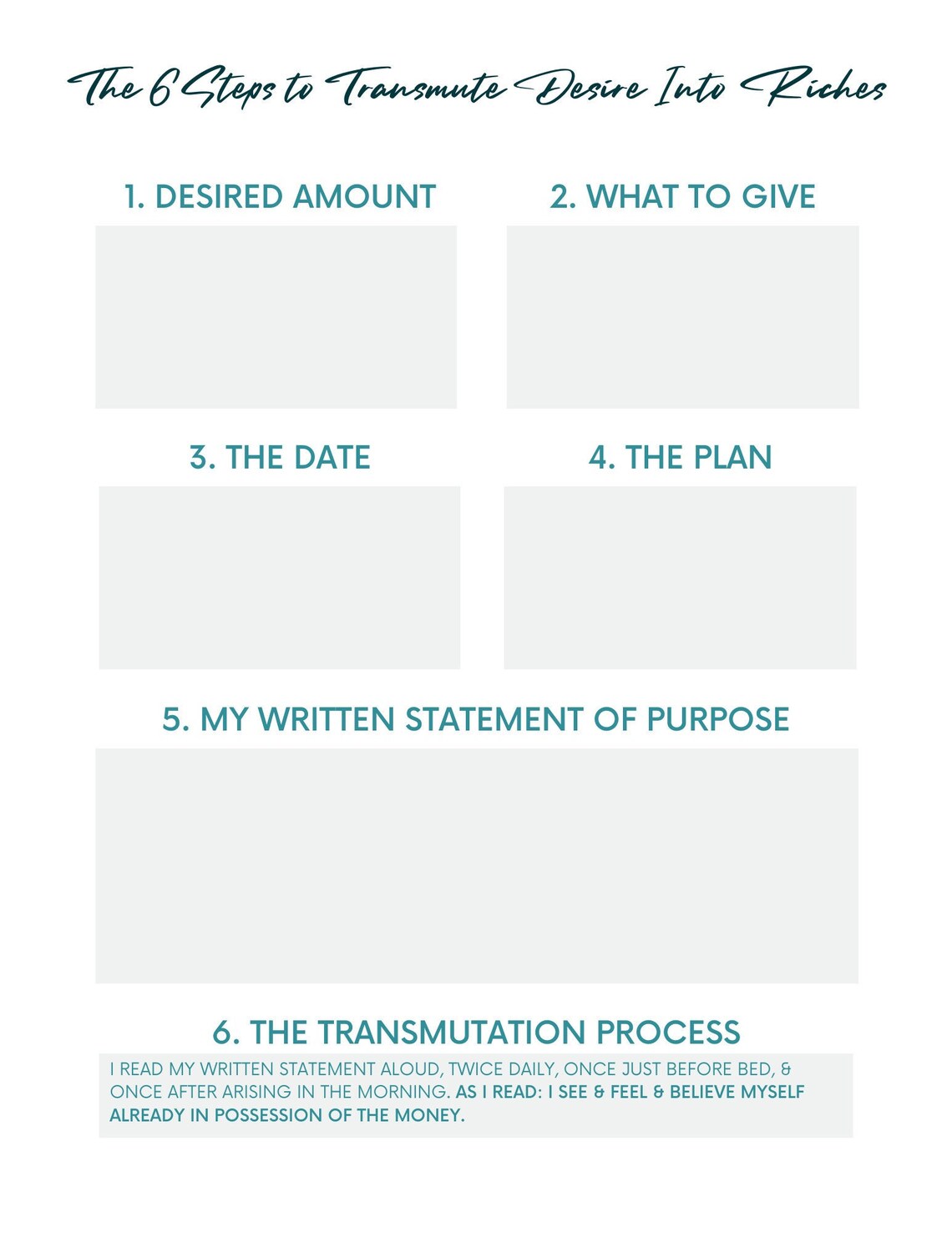 Think & Grow Rich! the 6 Steps to Turn Desire Into Riches, 1 Printable ...