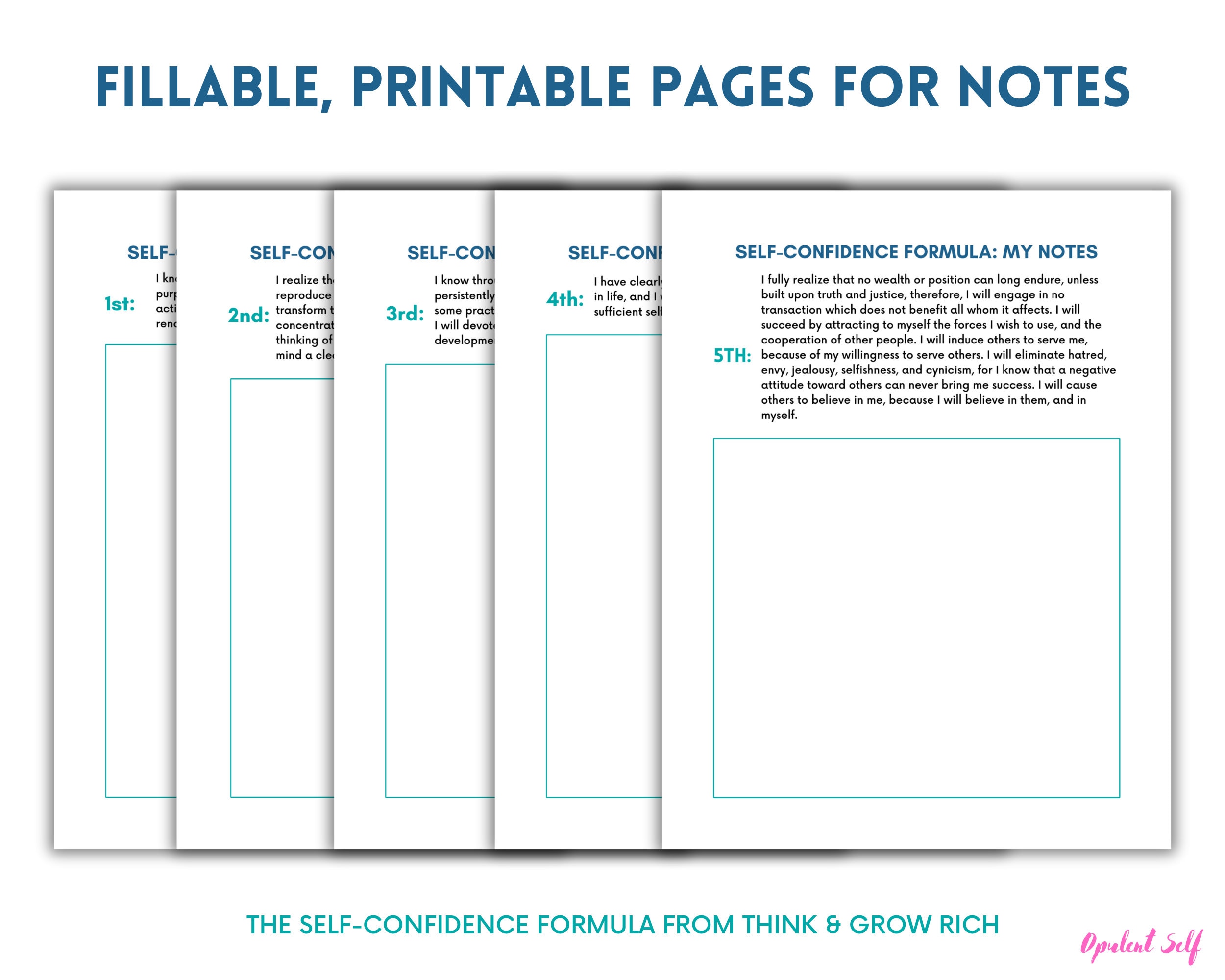 Think and Grow Rich Self-confidence Formula With Notes Pages - Fillable ...