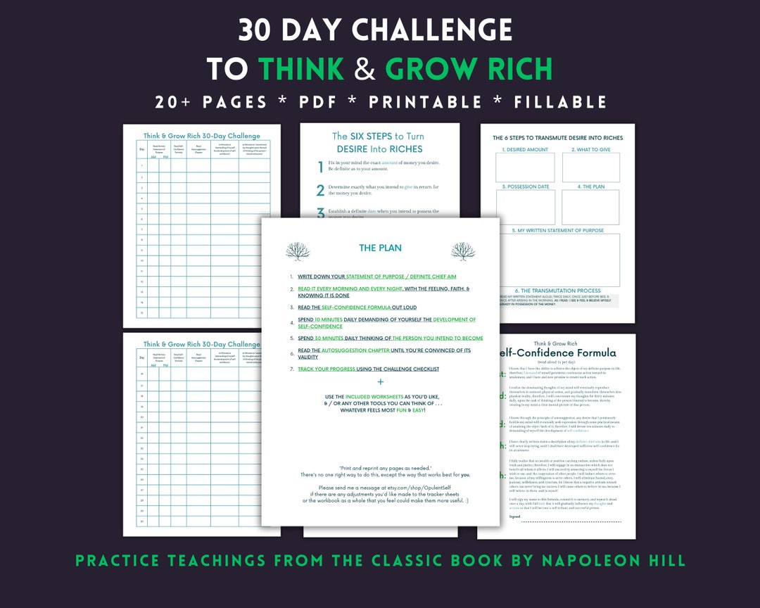 Think and Grow Rich 30-day Challenge | Worksheets | Autosuggestion ...