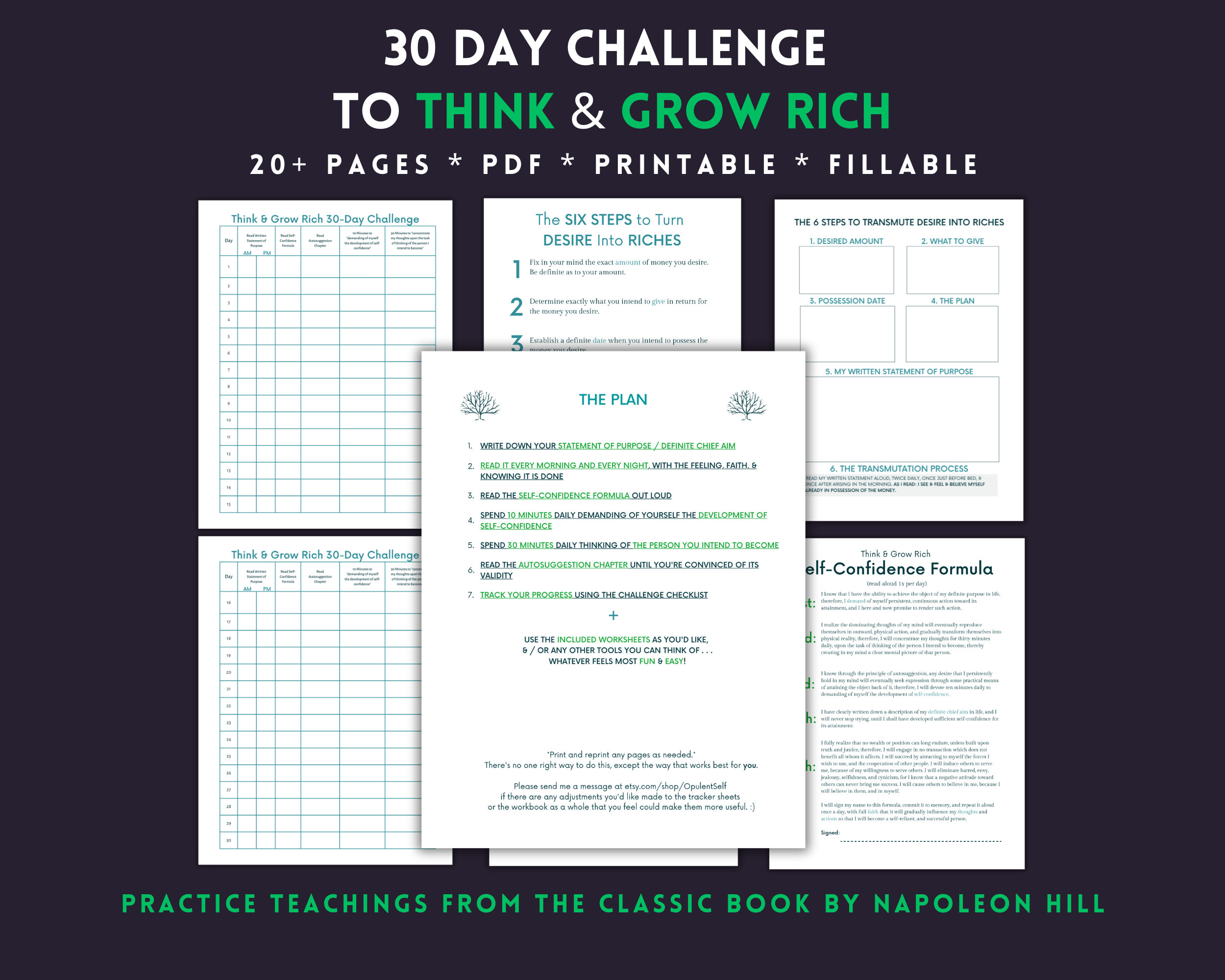 Think and Grow Rich 30-day Challenge | Worksheets | Autosuggestion ...