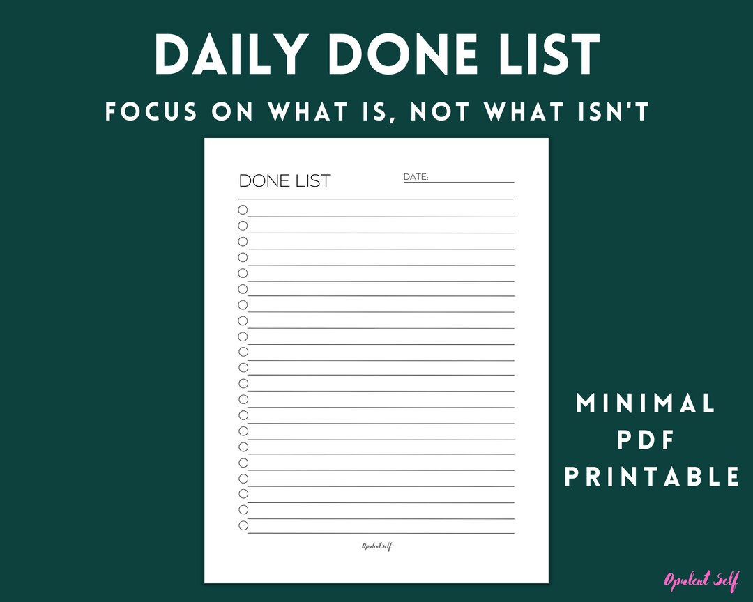 Minimalist Done List Printable, Fillable Success List, Completed Tasks ...