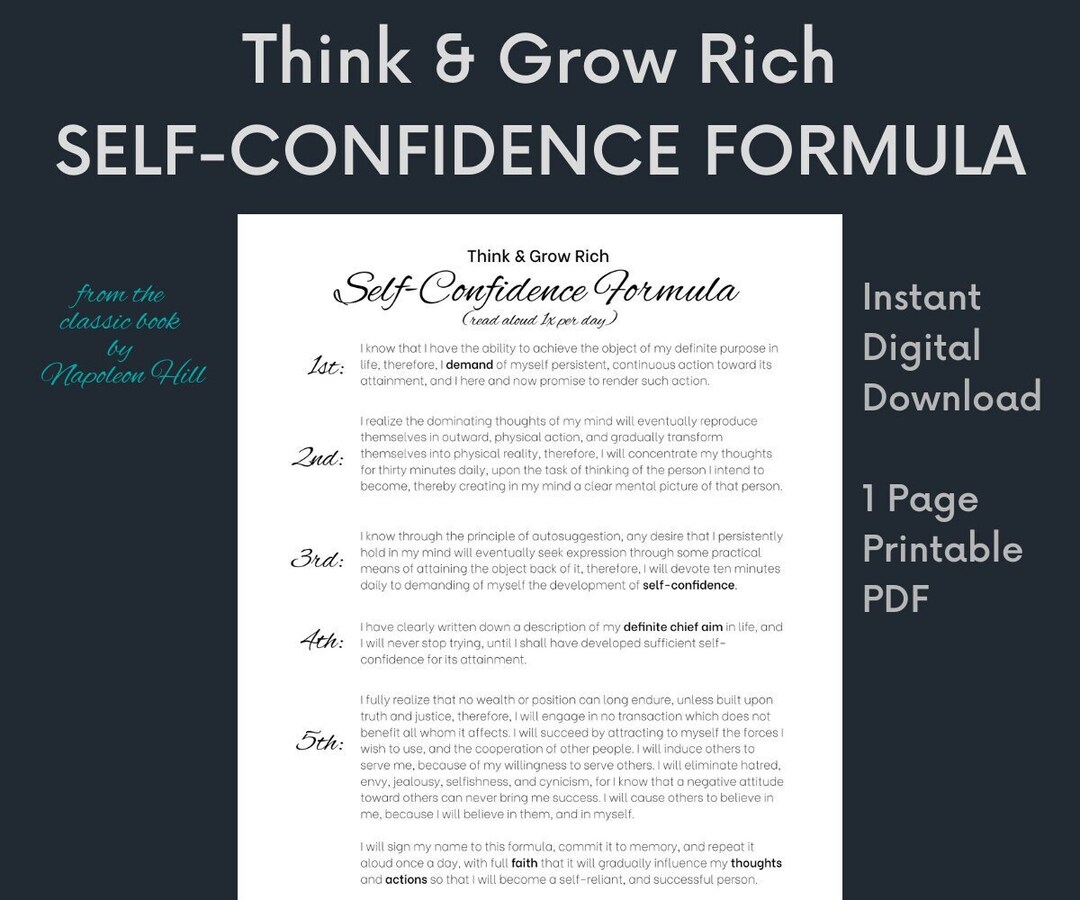 Self-confidence Formula Printable Think and Grow Rich PDF - Etsy