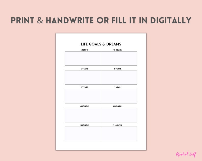Lifetime Goal Planner Insert | Work Backwards | Dream Planning | Goal ...