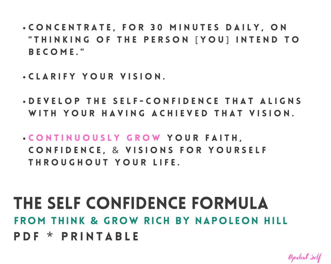 Self-confidence Formula From Think and Grow Rich by Napoleon Hill ...