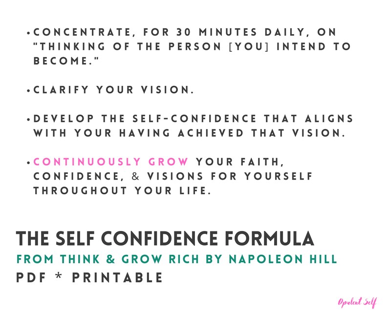Self-confidence Formula From Think and Grow Rich by Napoleon Hill ...