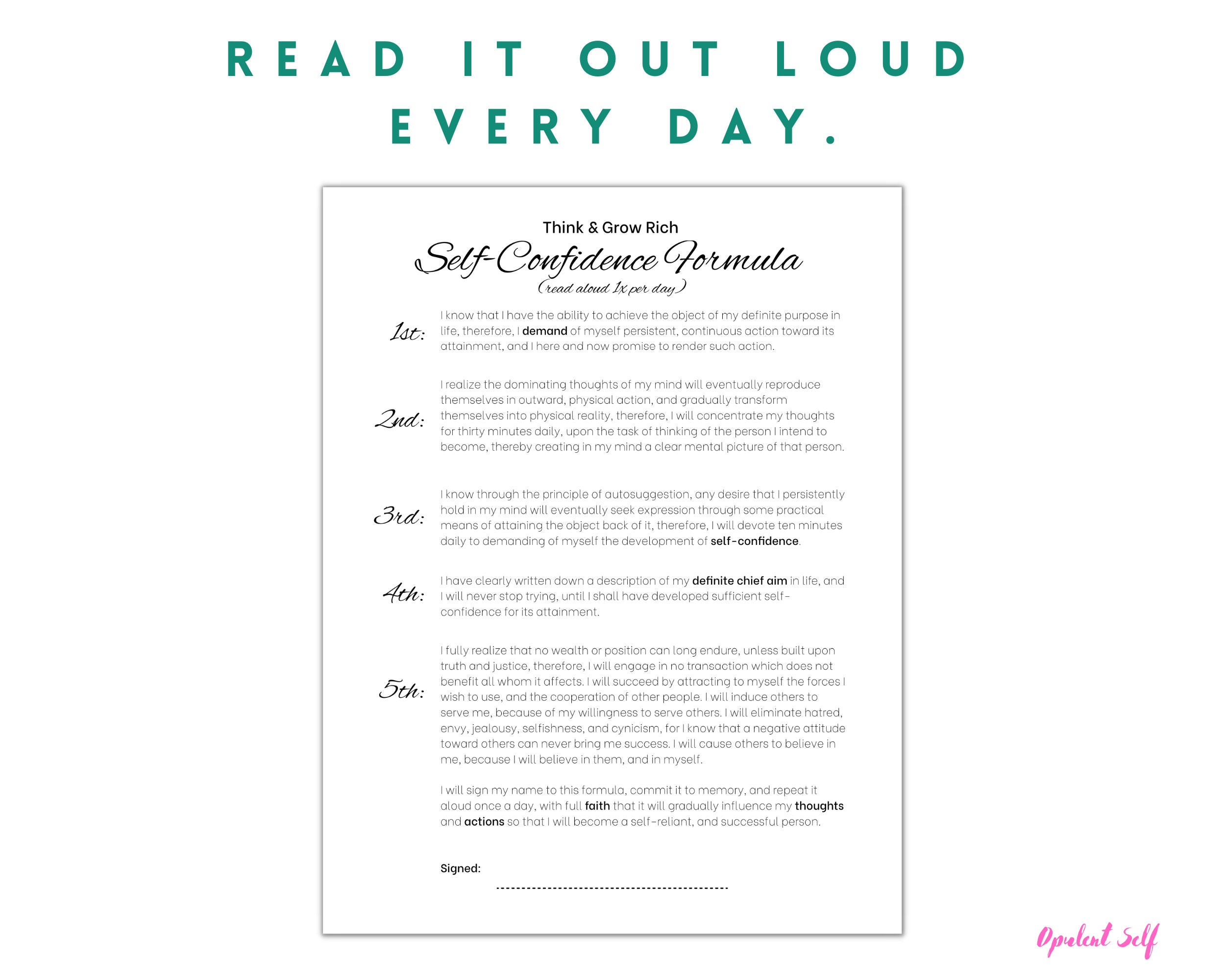 Self-confidence Formula From Think and Grow Rich by Napoleon Hill ...