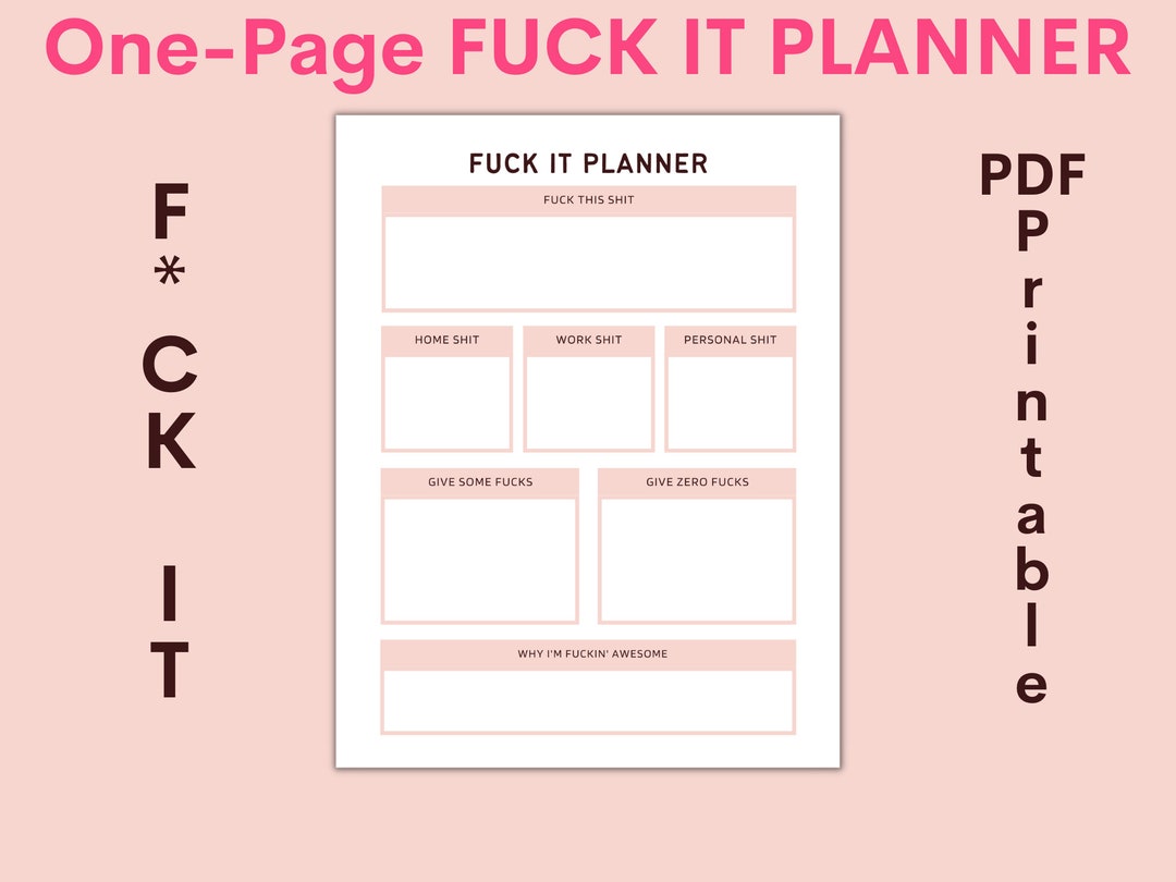 Fuck It Planner, Fillable Printable Planner, Standard PDF, One-page ...