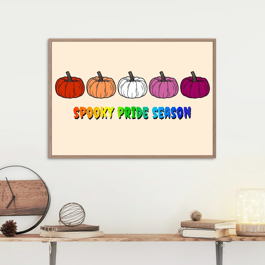 Lesbian Halloween Flag Art, Pride Pumpkin Design, Spooky Pride Season ...