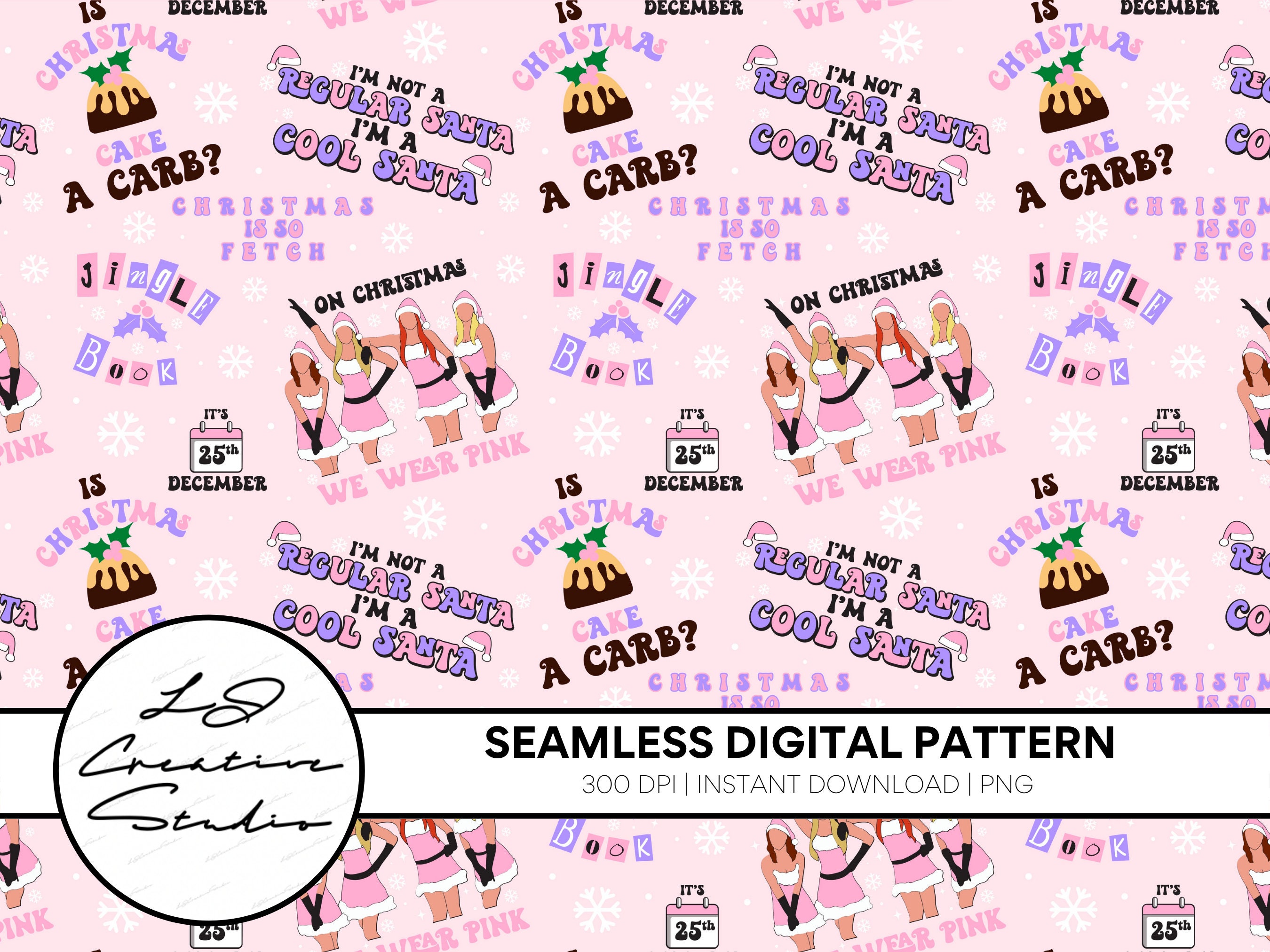 Mean Girls Seamless Pattern, Christmas Seamless Pattern, Festive ...